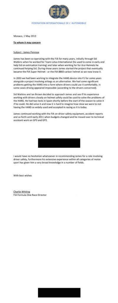 Charlie Whiting 2013 – Reference – Penrose Safety
